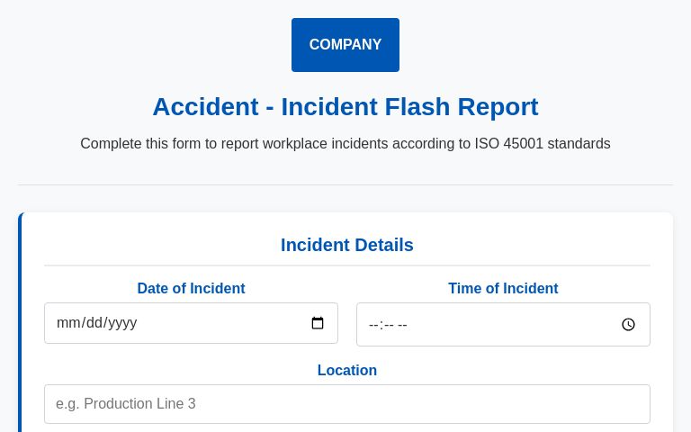 Accident - Incident Flash Report ― Perchance Generator