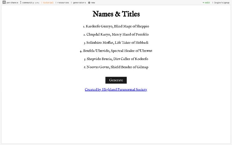 Names & Titles ― Perchance Generator