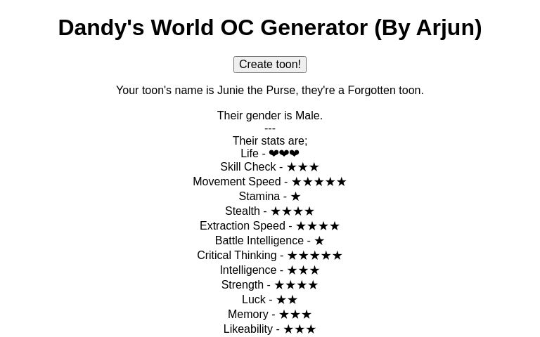 Dandy's World OC Generator (By Arjun)