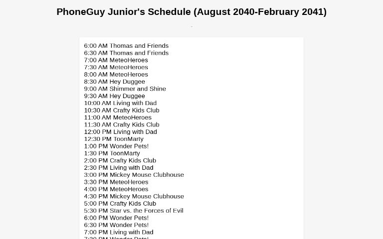 PhoneGuy Junior's Schedule (August 2040-February 2041) ― Perchance ...
