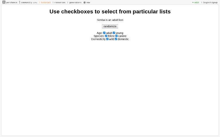 Use checkboxes to select from particular lists ― Perchance Generator