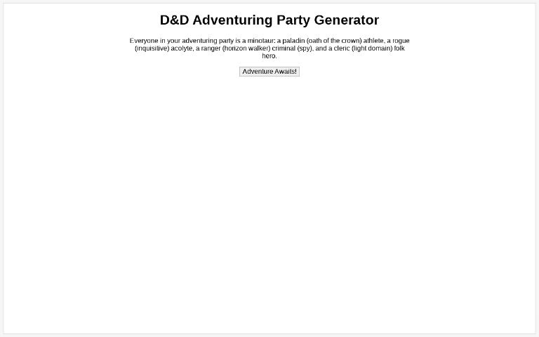 D&D Adventuring Party Generator