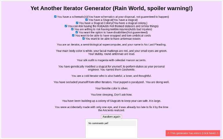 Yet Another Iterator Generator (Rain World, spoiler warning!)