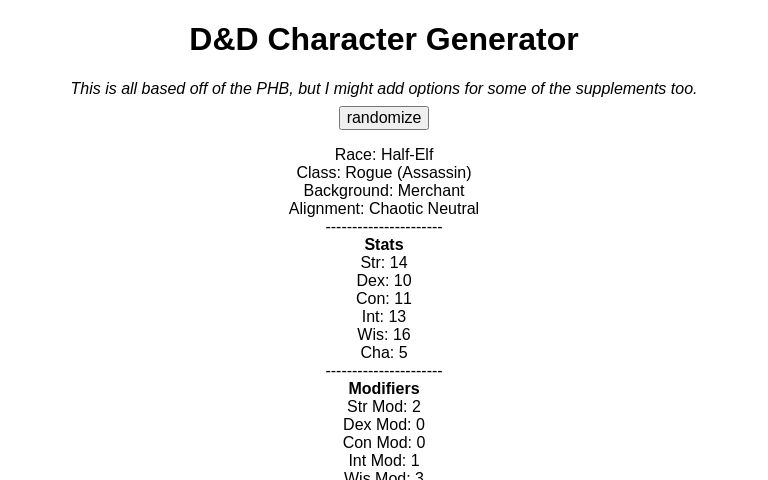 D&D Character Generator