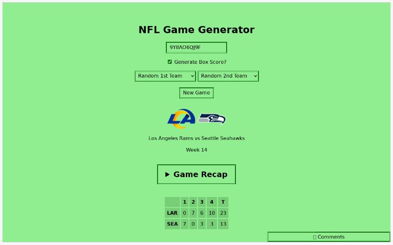 NFL Game Generator
