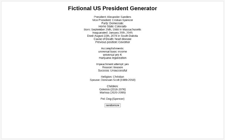 Fictional US President Generator