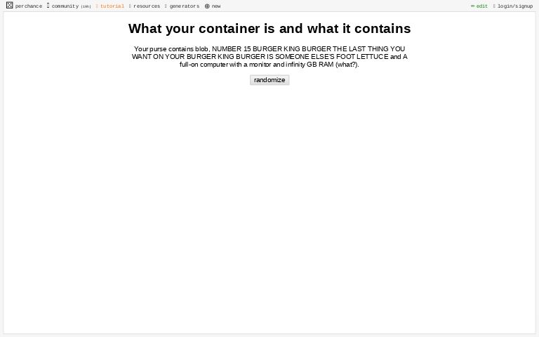 What your container is and what it contains ― Perchance Generator