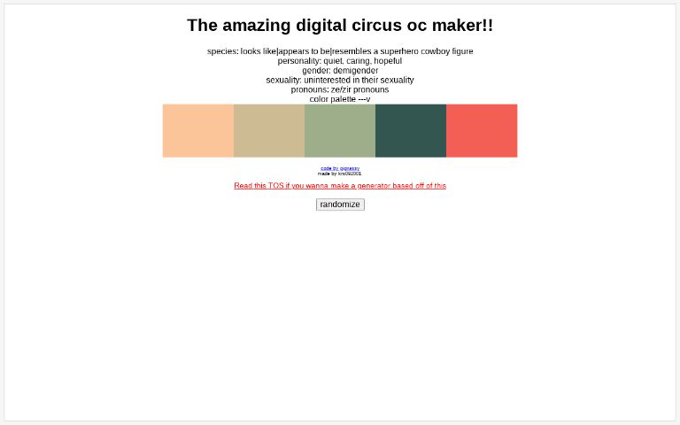 The amazing digital circus oc maker!! ― Perchance Generator