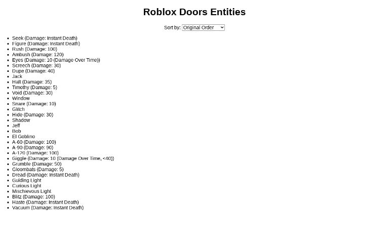 Roblox Doors Entities ― Perchance Generator