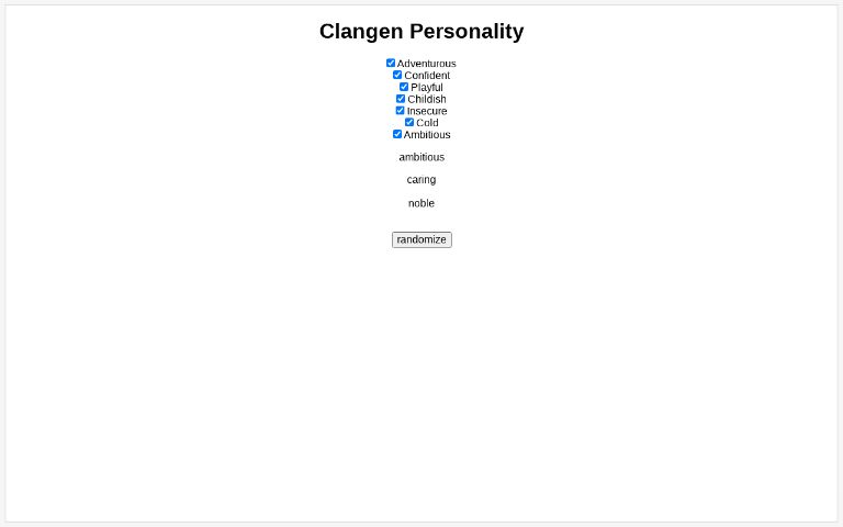 Clangen Personality ― Perchance Generator