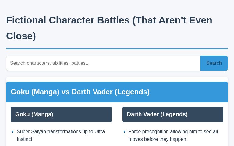 Fictional Character Battles (That Aren't Even Close) ― Perchance Generator