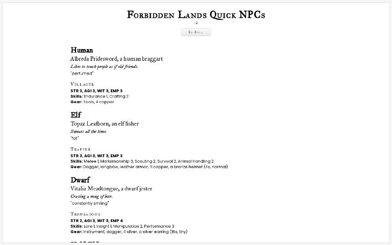 Forbidden Lands Quick NPCs ― Perchance Generator