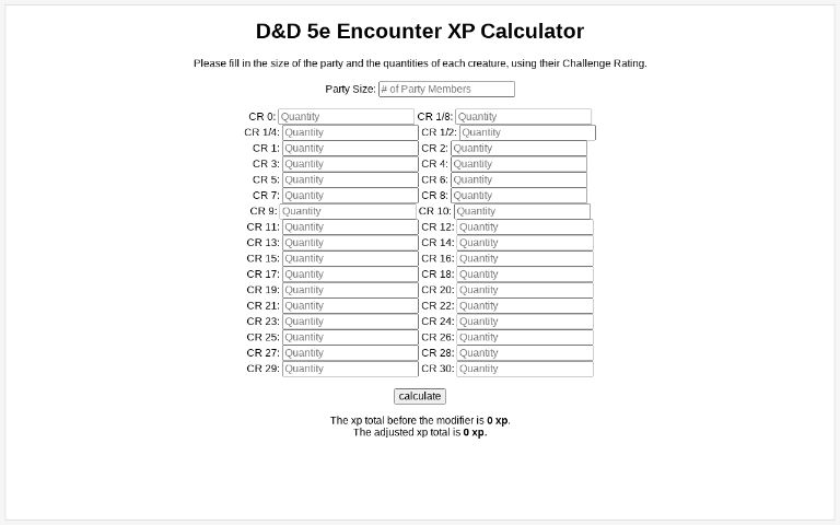 D&D 5e Encounter XP Calculator ― Perchance Generator