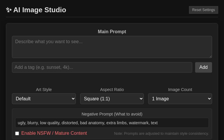 AI Image Studio ― Perchance Generator