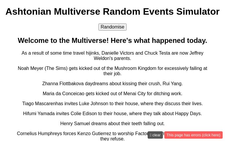 Ashtonian Multiverse Random Events Simulator ― Perchance Generator