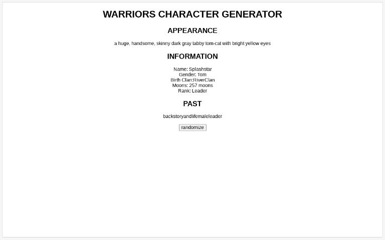 WARRIORS CHARACTER GENERATOR