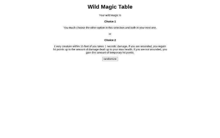 Wild Magic Table ― Perchance Generator