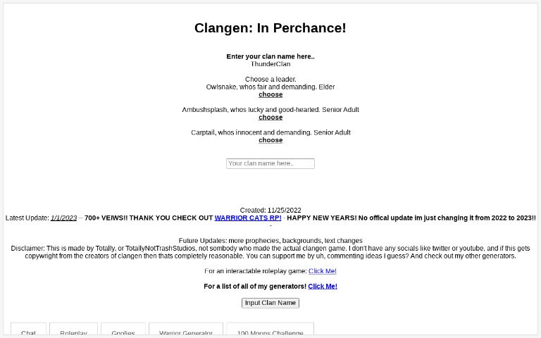 Clangen: In Perchance! ― Perchance Generator