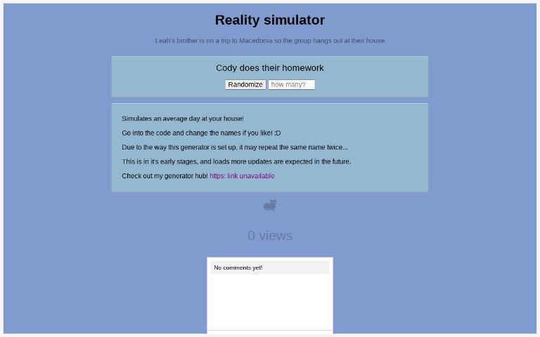 Reality simulator ― Perchance Generator