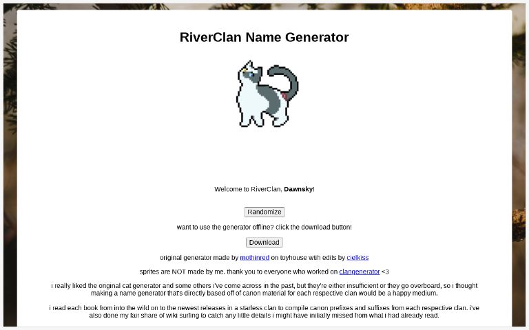 RiverClan Name Generator