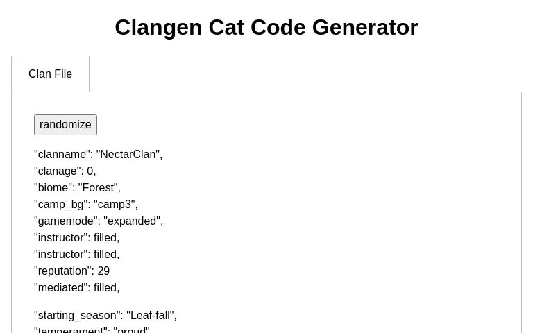 Clangen Cat Code Generator
