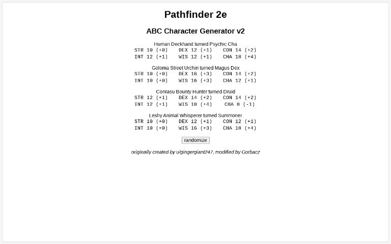 Pathfinder 2e ― Perchance Generator