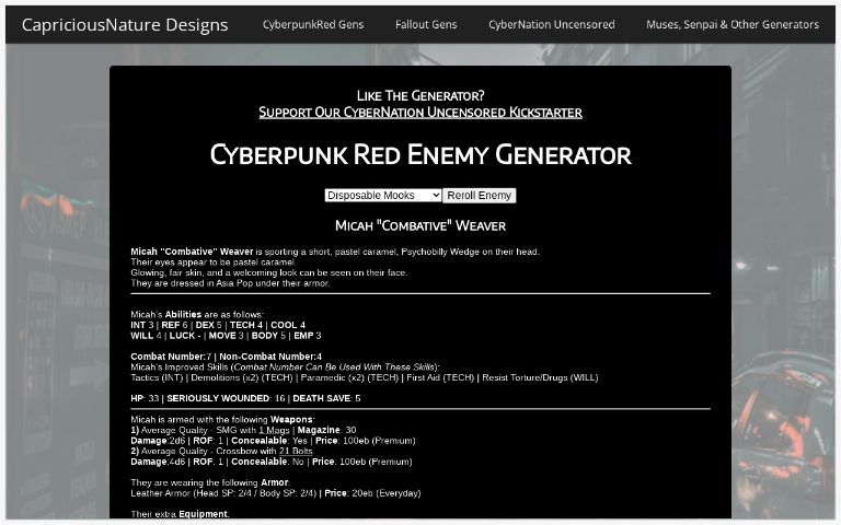 Cyberpunk Red Enemy Generator