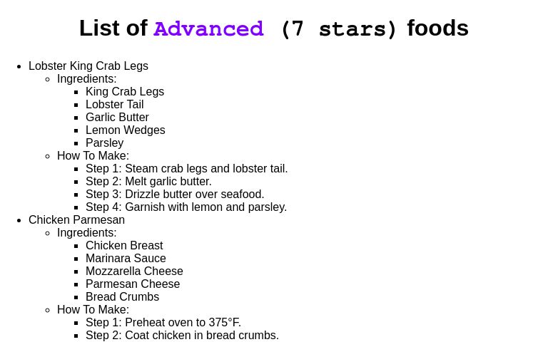 List of Advanced (7 stars) foods ― Perchance Generator