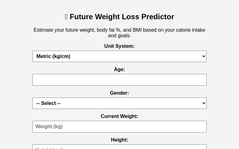 🔮 Future Weight Loss Predictor ― Perchance Generator