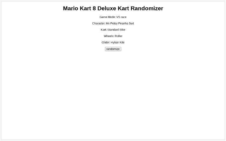 Mario Kart 8 Deluxe Kart Randomizer ― Perchance Generator