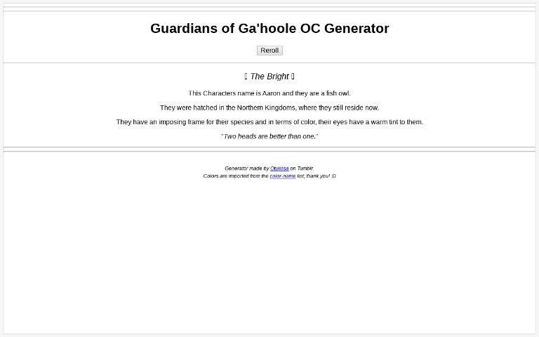 Guardians of Ga'hoole OC Generator