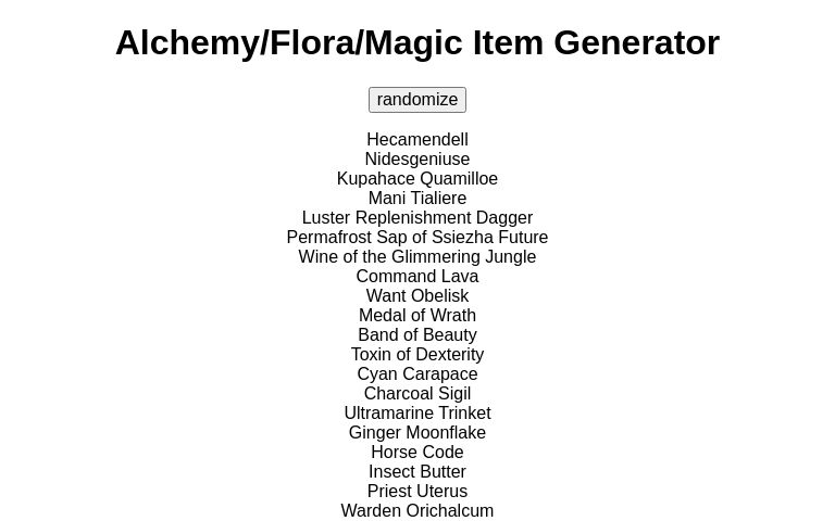 Alchemy/Flora/Magic Item Generator