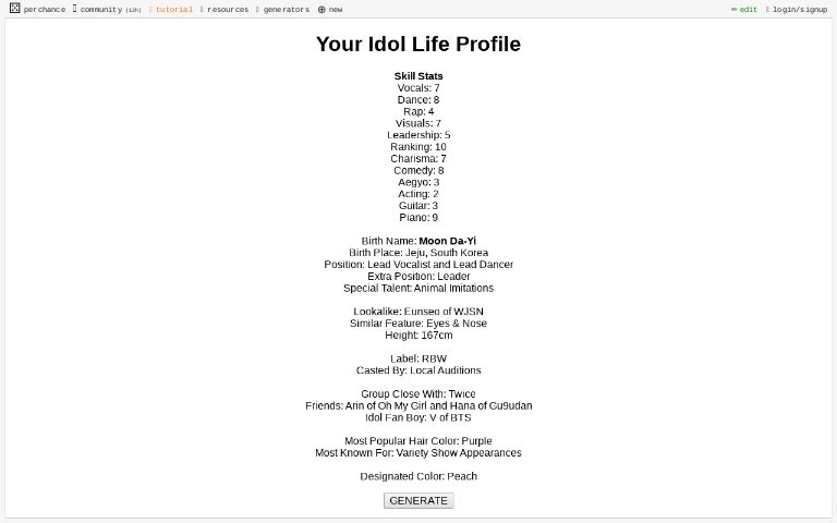 Your Idol Life Profile ― Perchance Generator