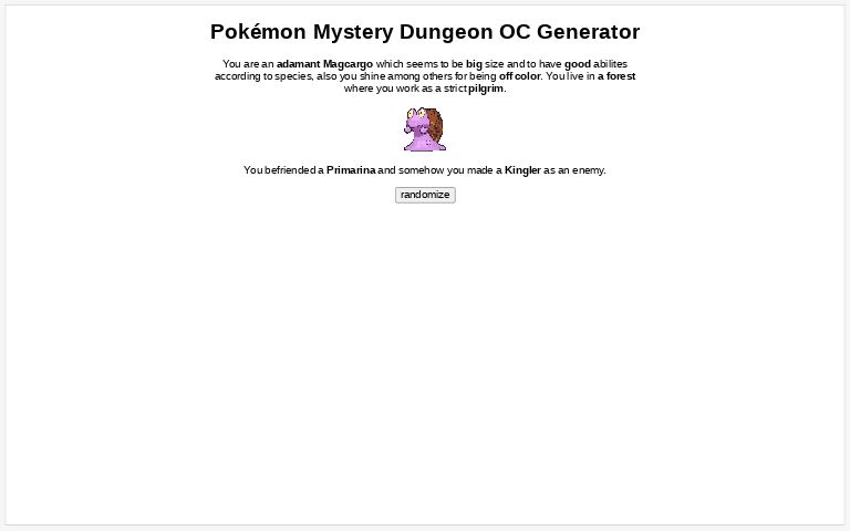 Pokémon Mystery Dungeon OC Generator