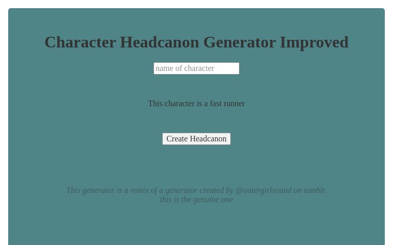 Character Headcanon Generator Improved