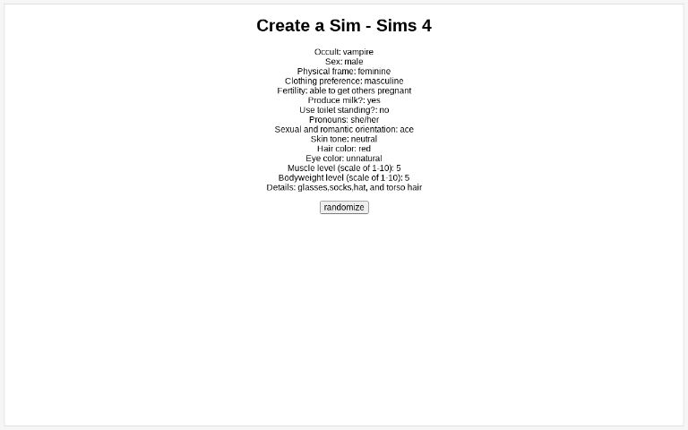 Create a Sim - Sims 4 ― Perchance Generator