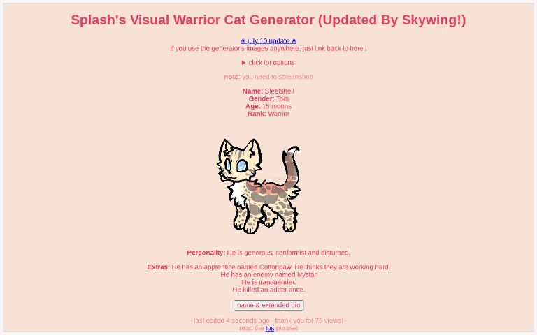 Splash's Visual Warrior Cat Generator (Updated By Skywing!)