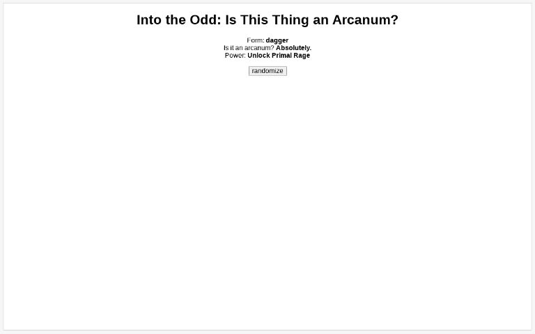 Into the Odd: Is This Thing an Arcanum? ― Perchance Generator