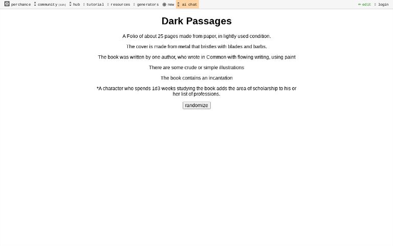 Dark Passages ― Perchance Generator