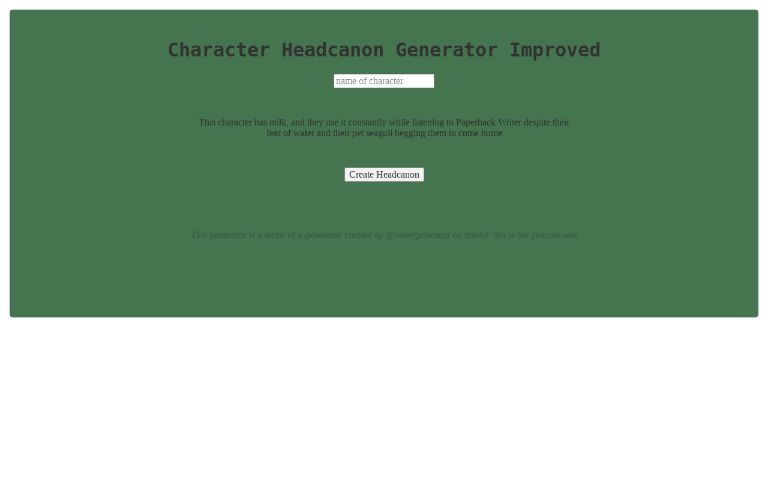 Character Headcanon Generator Improved