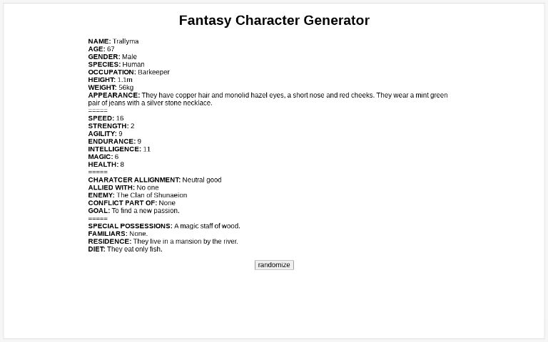 Fantasy Character Generator