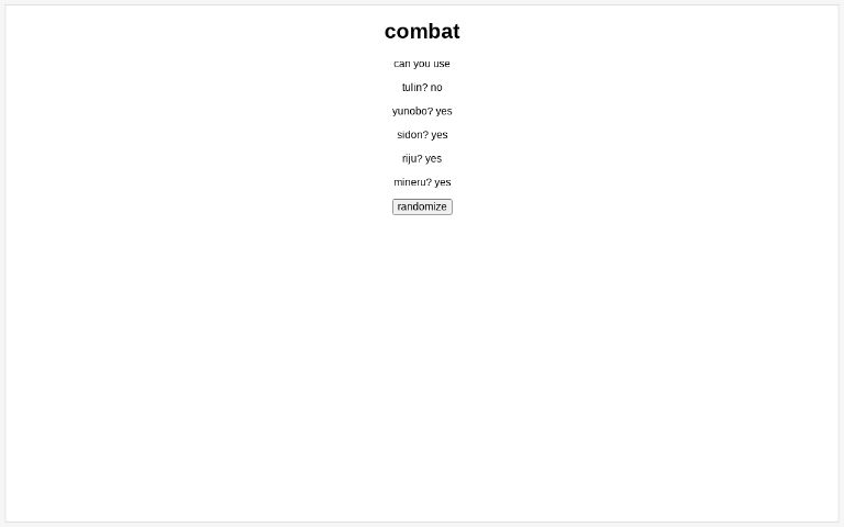 combat ― Perchance Generator