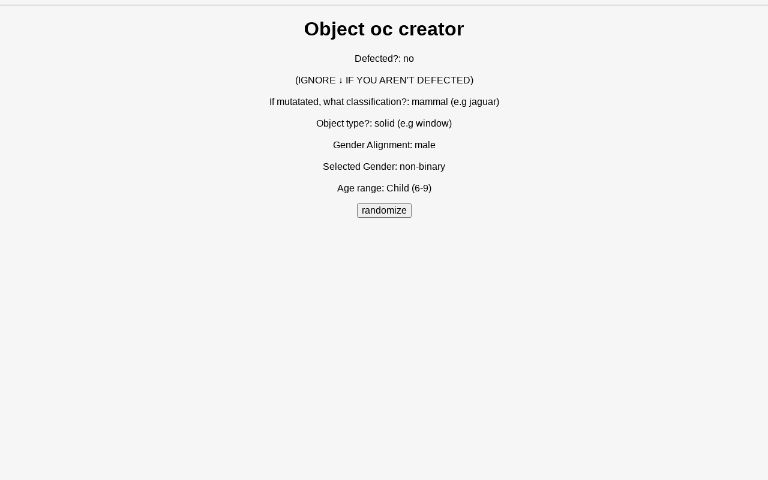 Object oc creator ― Perchance Generator