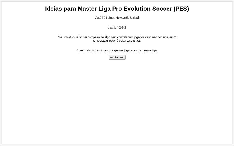 Ideias para Master Liga Pro Evolution Soccer (PES) ― Perchance Generator