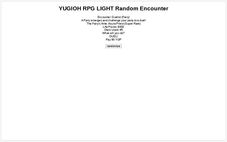 YUGIOH RPG LIGHT Random Encounter ― Perchance Generator