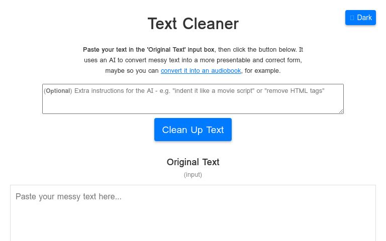 Long Text Cleaner (free, no signup, unlimited) ― Perchance Generator