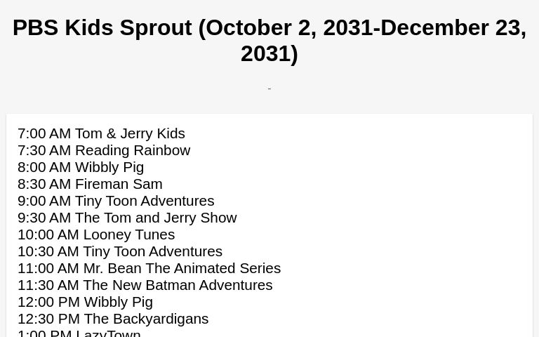 PBS Kids Sprout (October 2, 2031-December 23, 2031) ― Perchance Generator