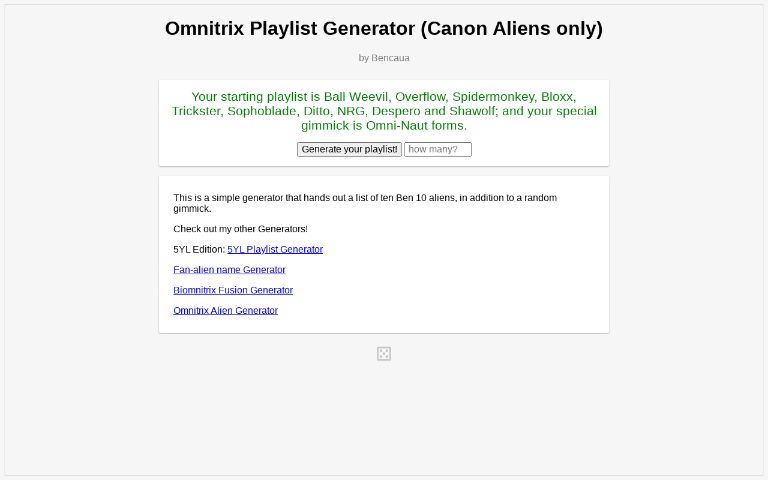 Omnitrix Playlist Generator (Canon Aliens only)