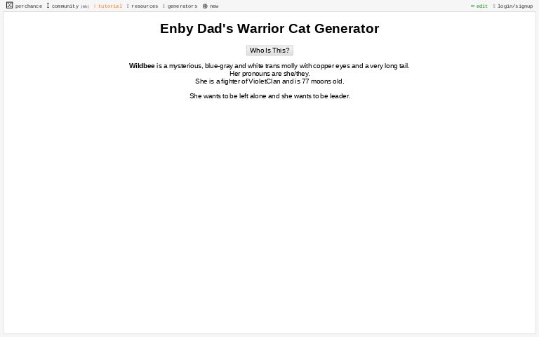 Enby Dad's Warrior Cat Generator