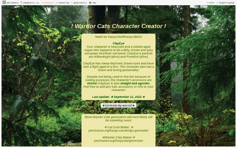 ! Warrior Cats Character Creator ! ― Perchance Generator